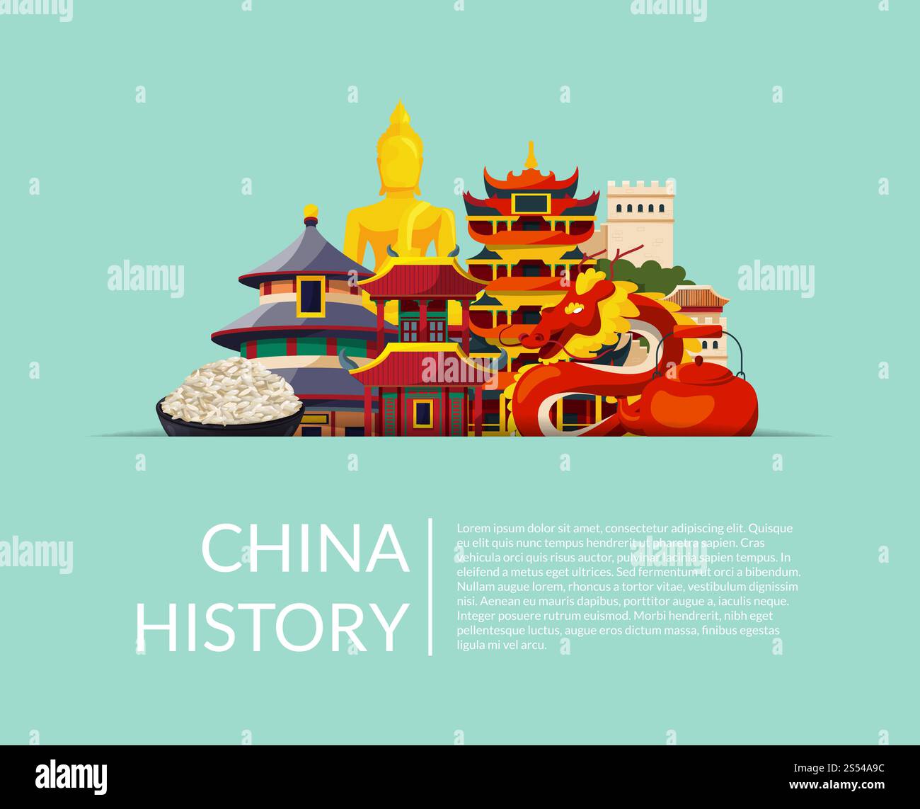 Vector pile of flat style china elements and sights hidden in ...