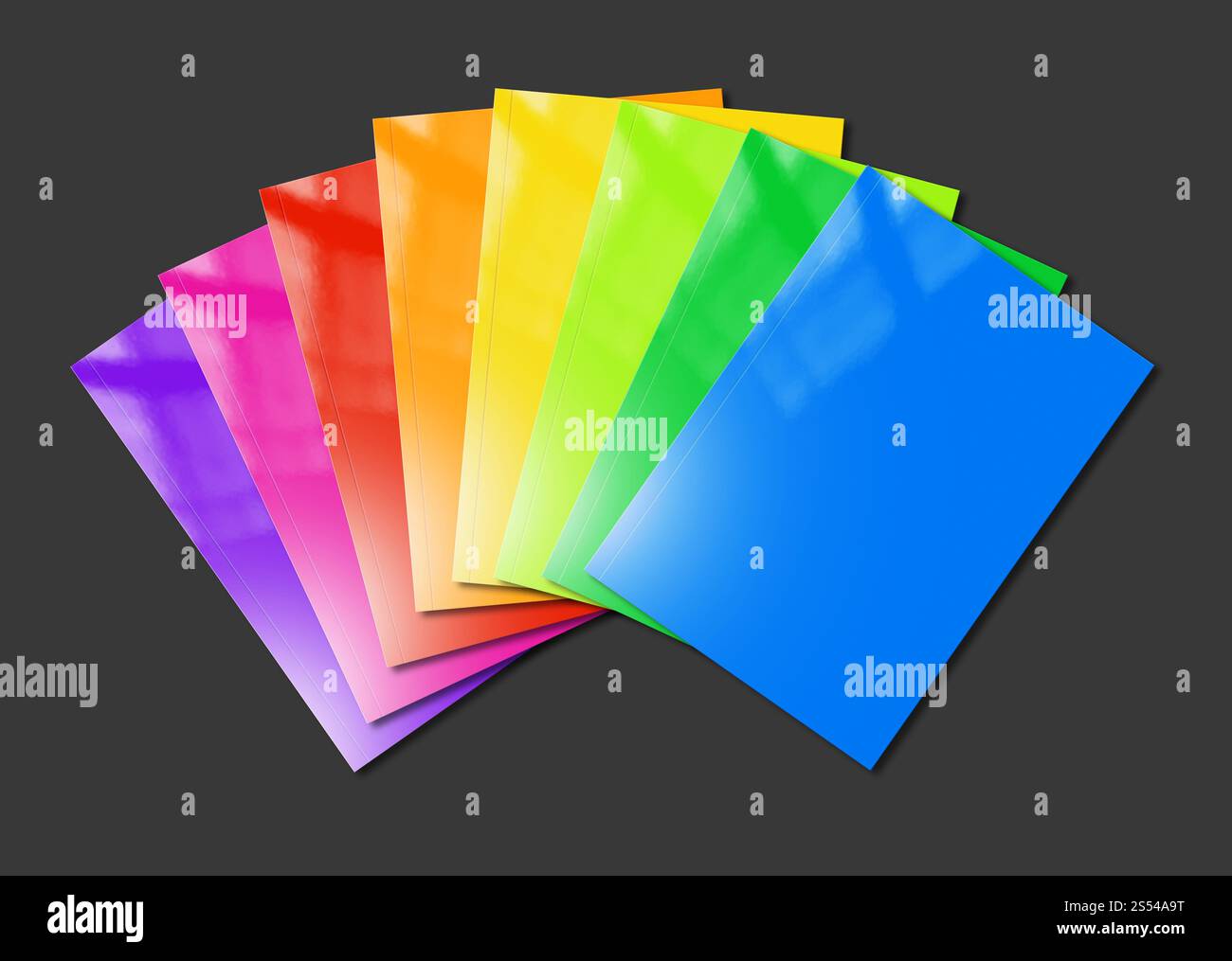 Multi color booklet covers range isolated on black background - mockup ...