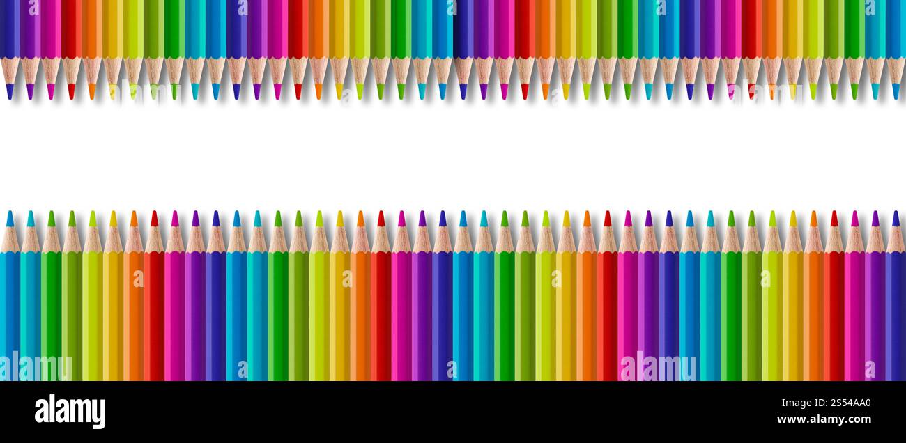 Set of color wooden pencil collection isolated on white. Panoramic ...