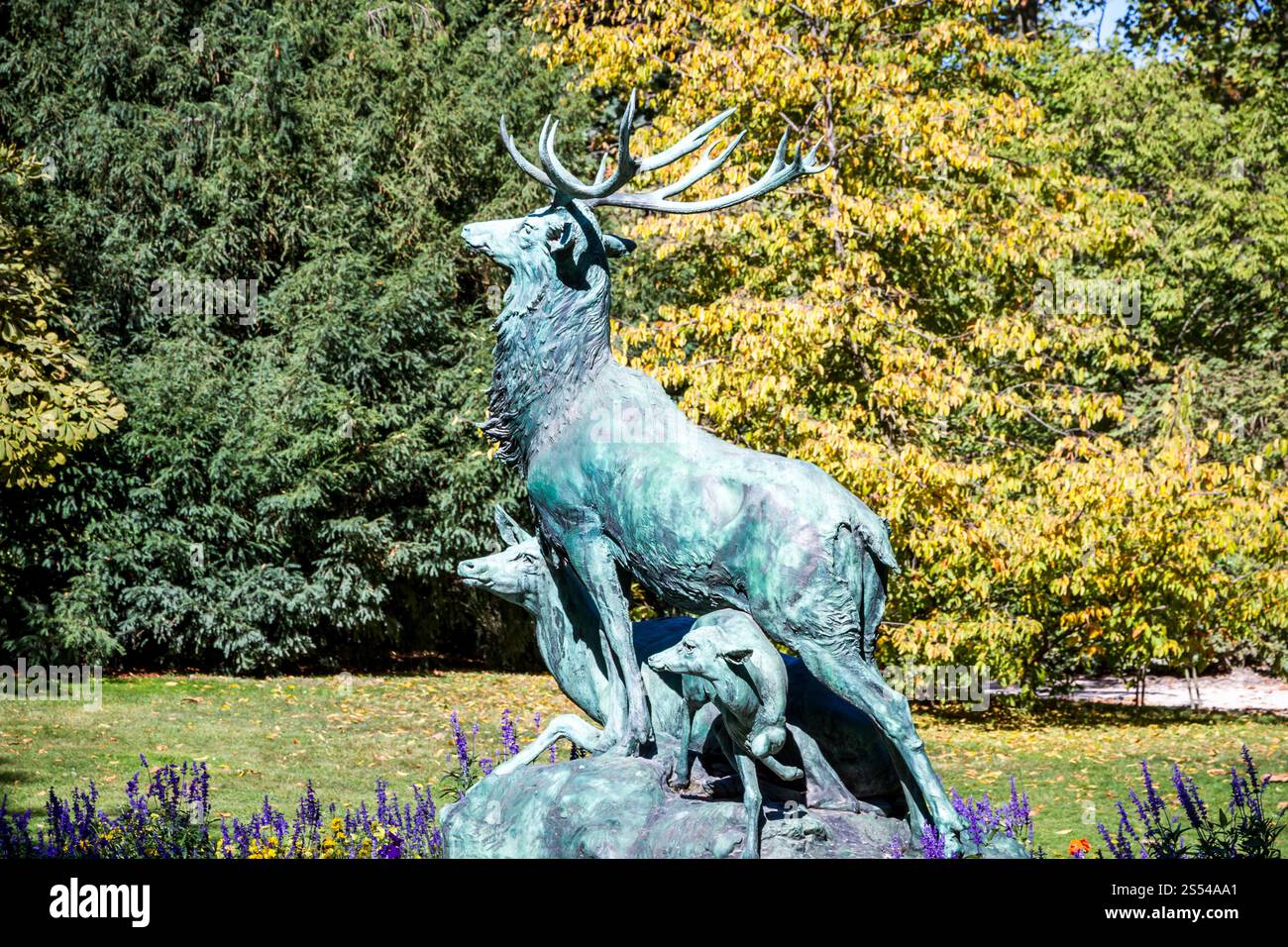 Bronze deer statue in Luxembourg Gardens, Paris, France. Deer statue in ...