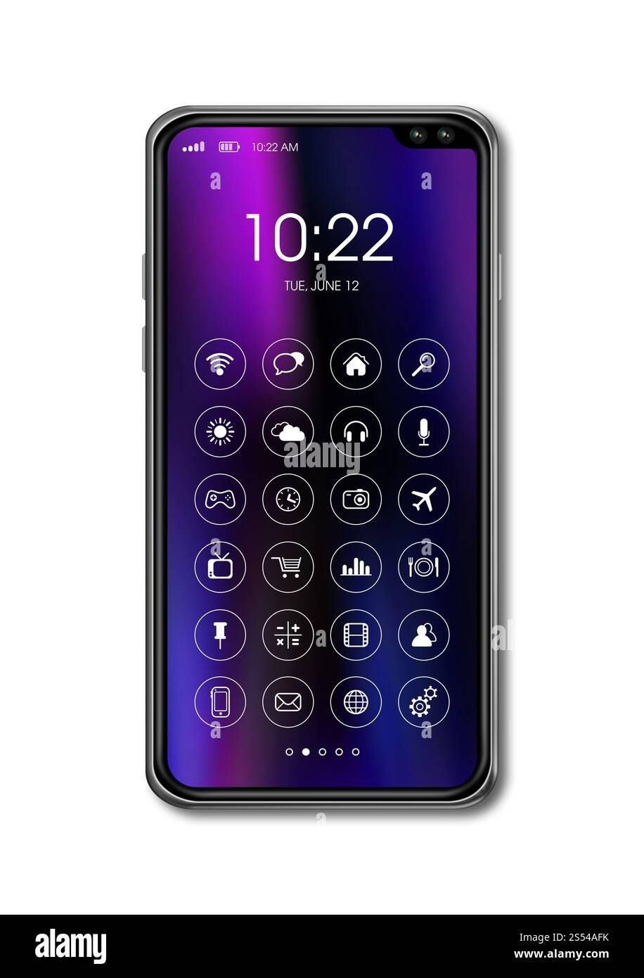 All screen digital realistic smartphone with icon set isolated on white ...