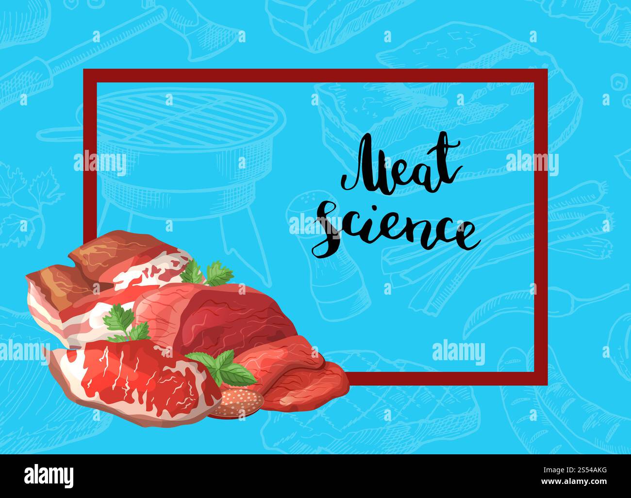 Vector cartoon meat elements rectangle frame with pile of in the corner ...