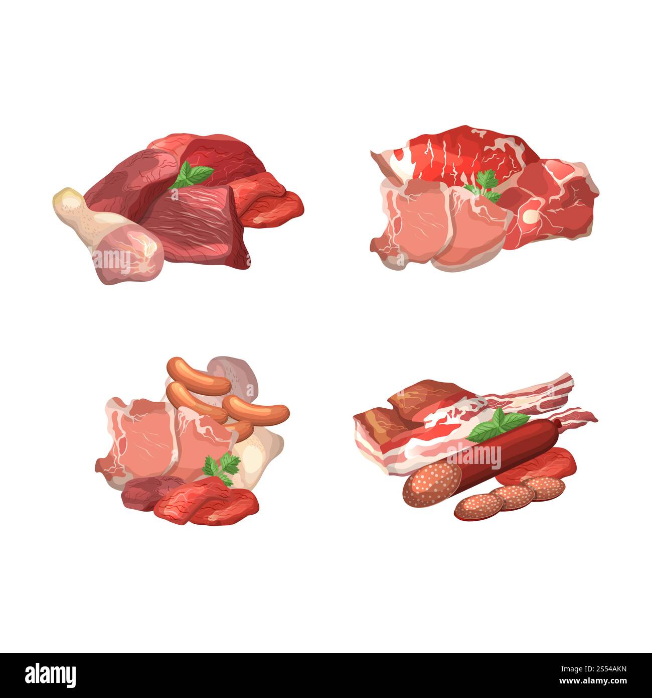 Vector set of cartoon meat elements piles illustration. Collection of ...