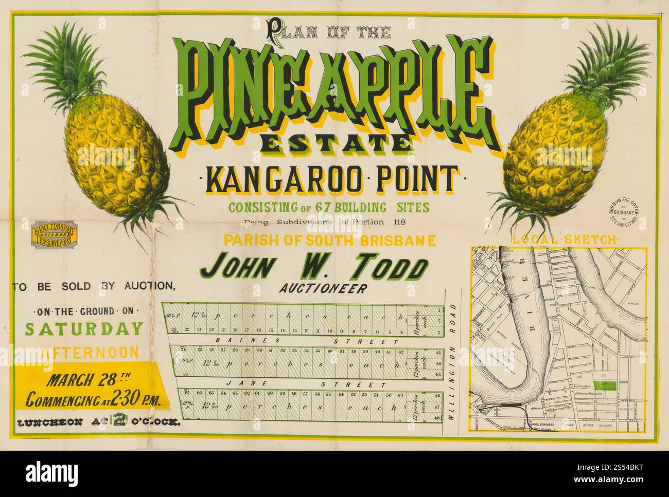 Vintage Estate map of the Pineapple Estate, Kangaroo Point, Brisbane ...