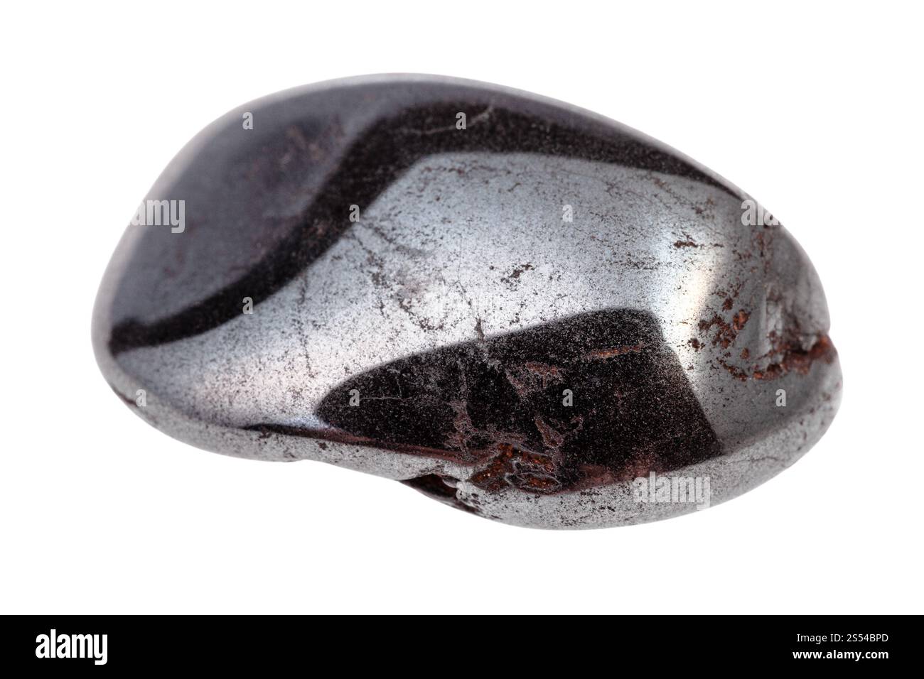 closeup of sample of natural mineral from geological collection - tumbled dark red brown ...