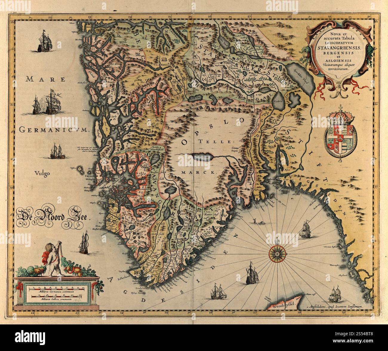 Jan Janssonius' map of southern Norway, 1644. Vintage Archive ...