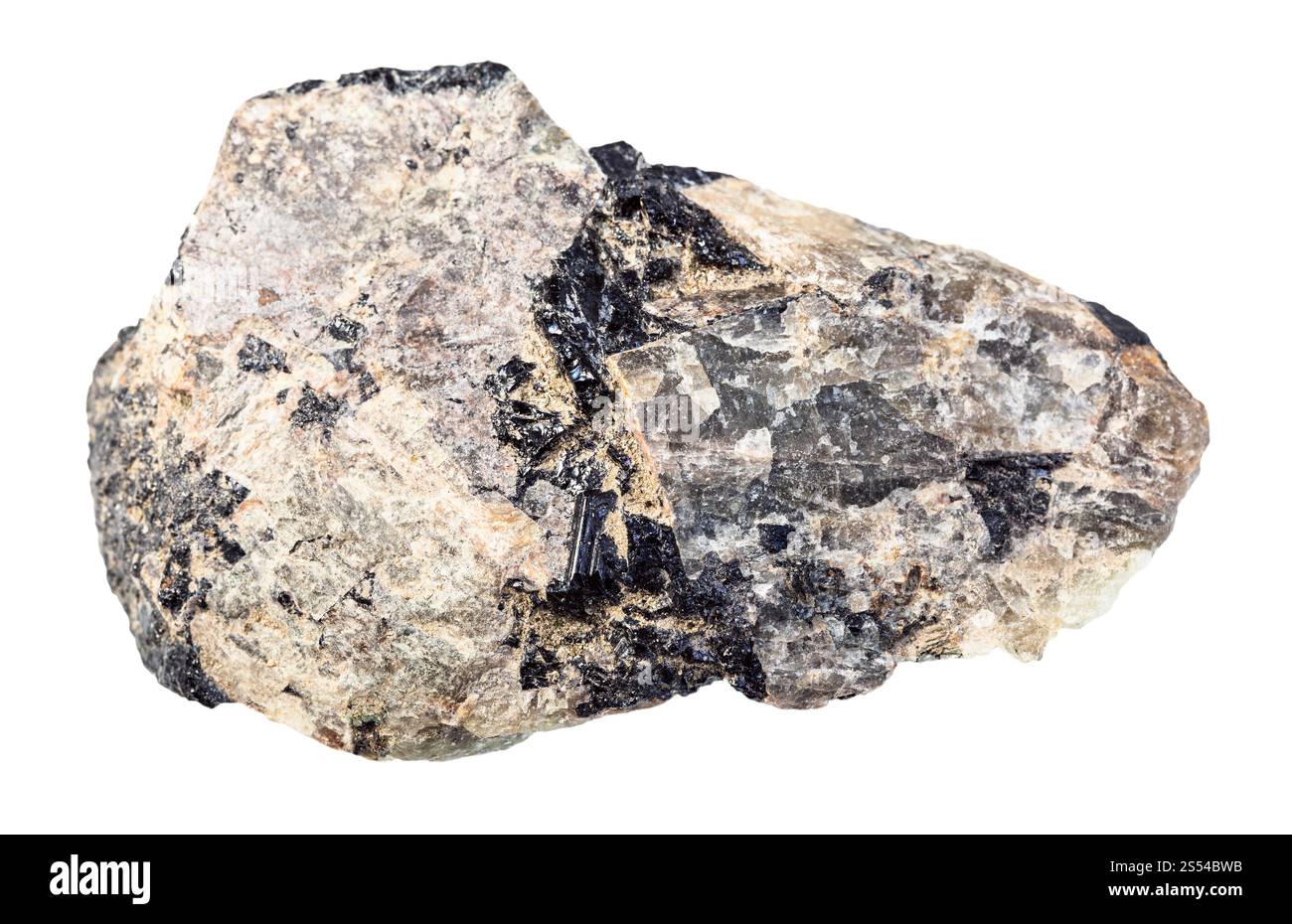 closeup of sample of natural mineral from geological collection - unpolished Nepheline rock with ...