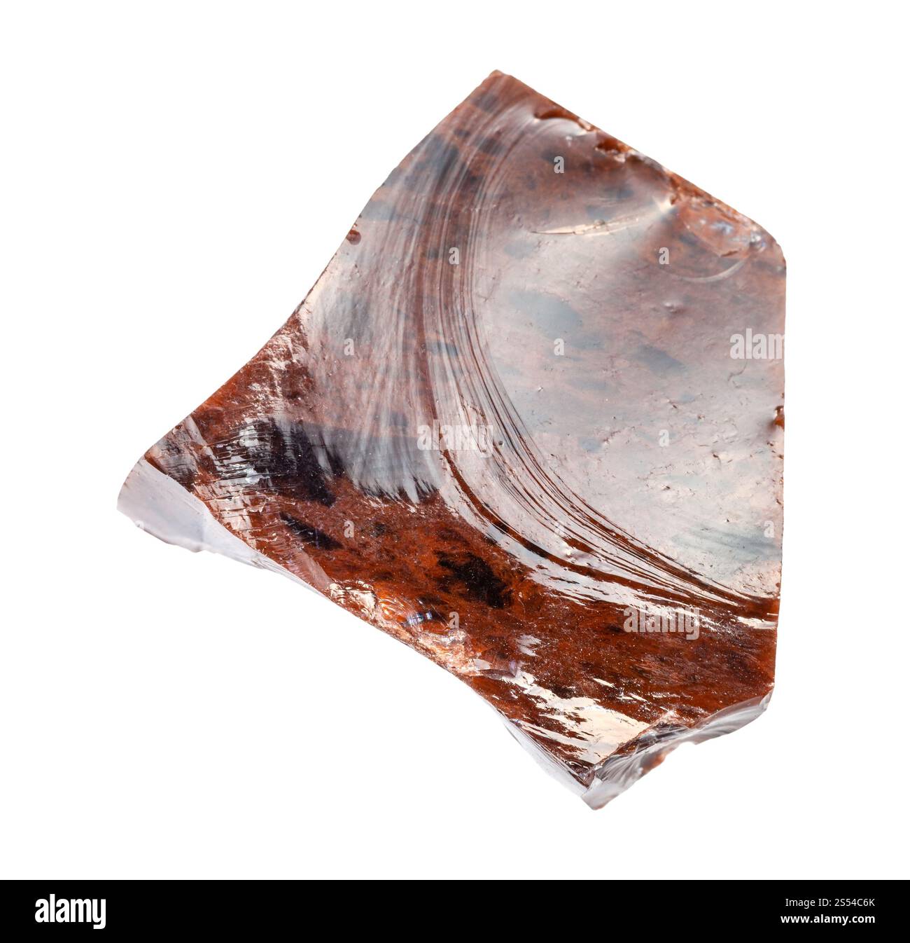 closeup of sample of natural mineral from geological collection - rough Mahogany Obsidian ...