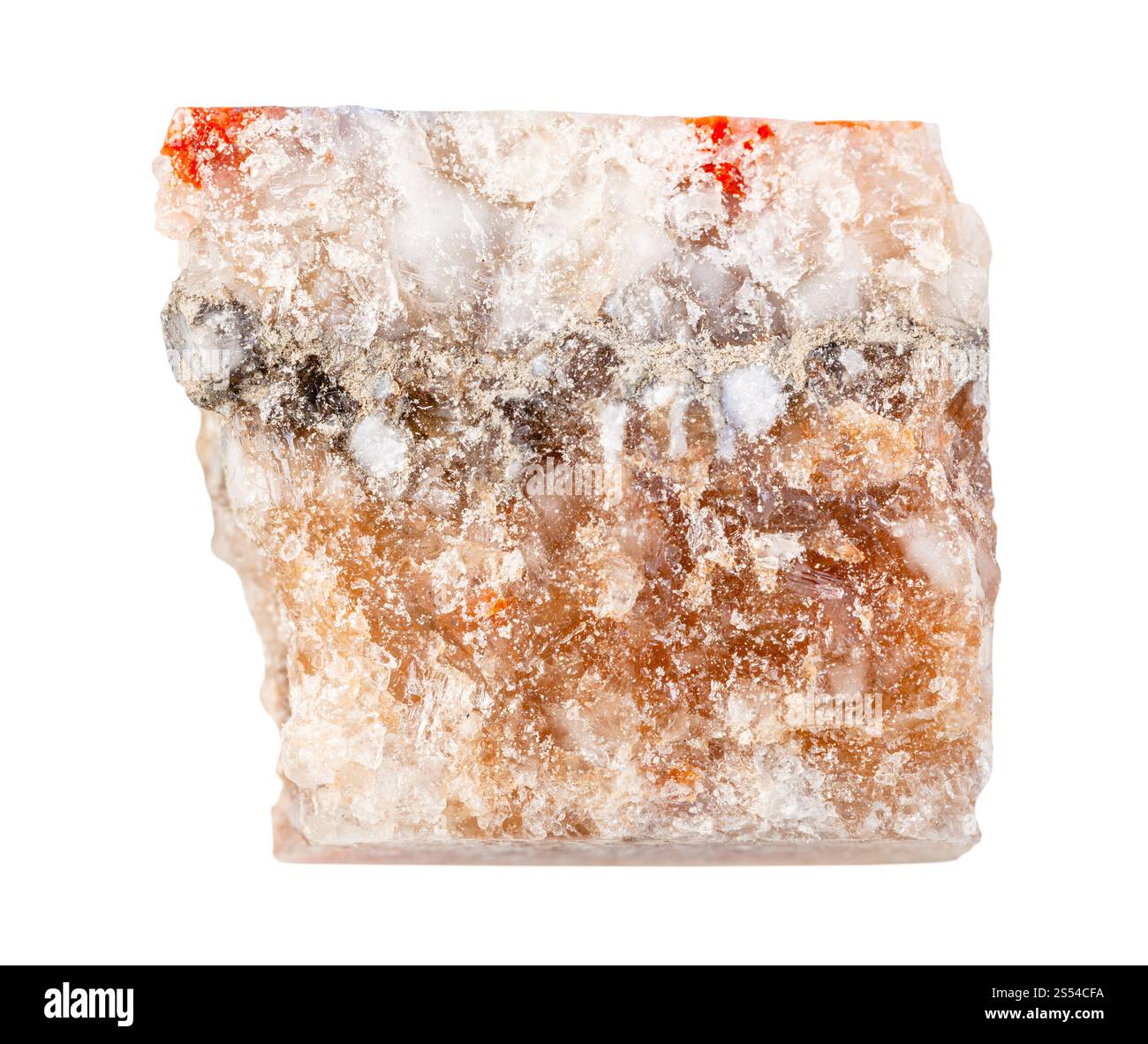 closeup of sample of natural mineral from geological collection - Rock Salt (Halite) isolated on ...