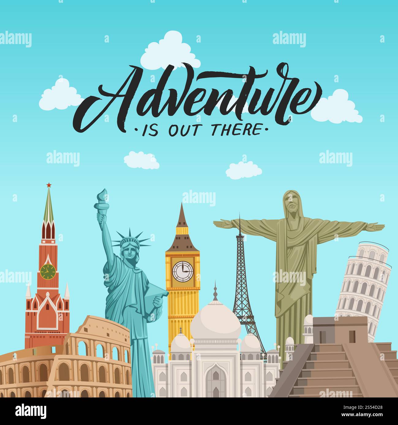 Banner or poster vector world sights background illustration with place ...