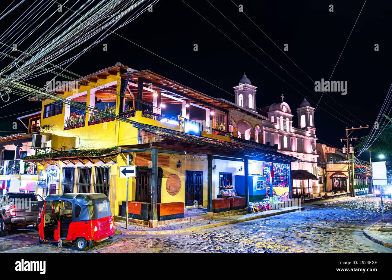 Typical architecture at the Central Park of Copan Ruinas town near the ...
