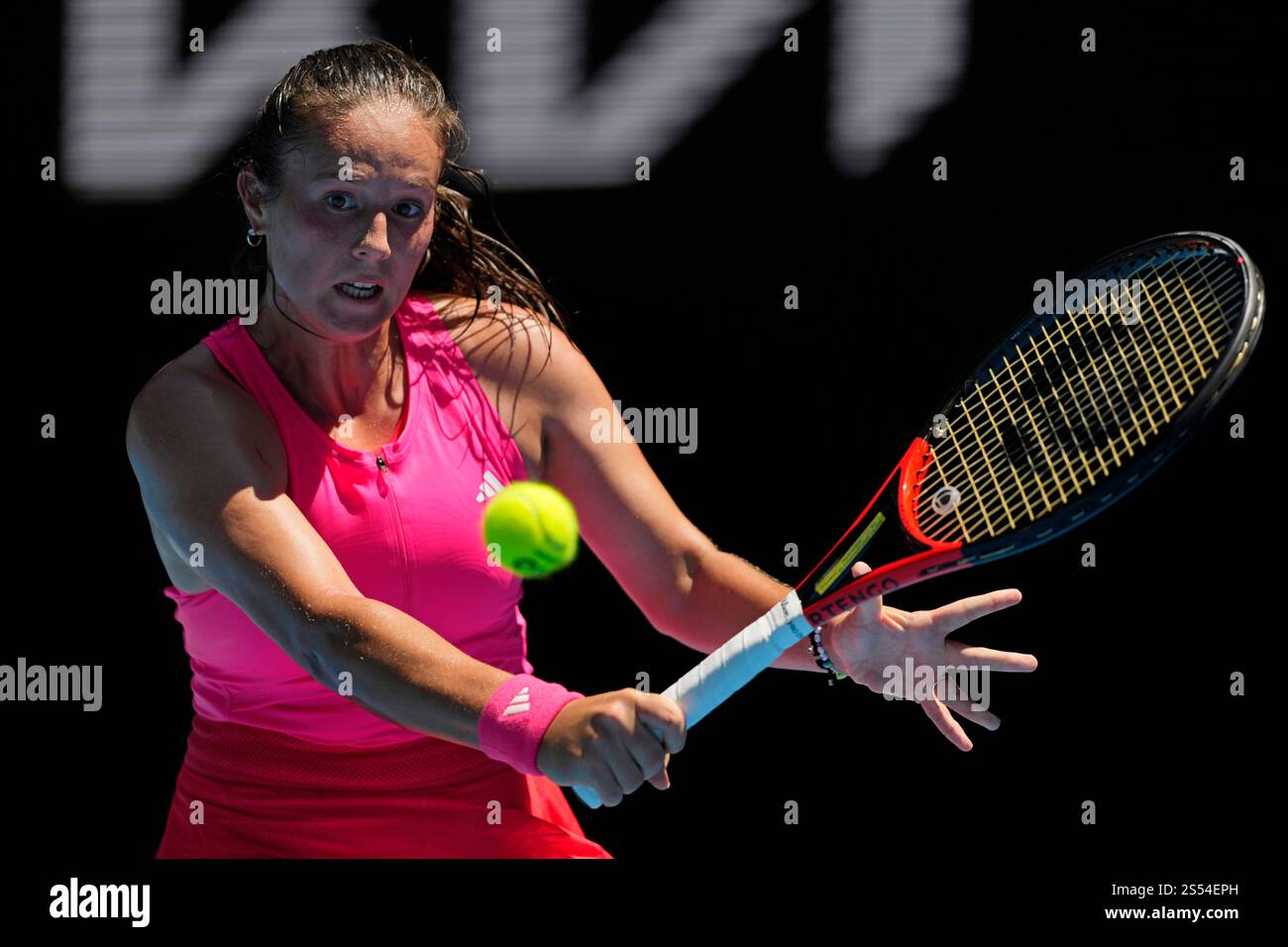 Daria Kasatkina of Russia plays a backhand return to Viktoriya Tomova ...