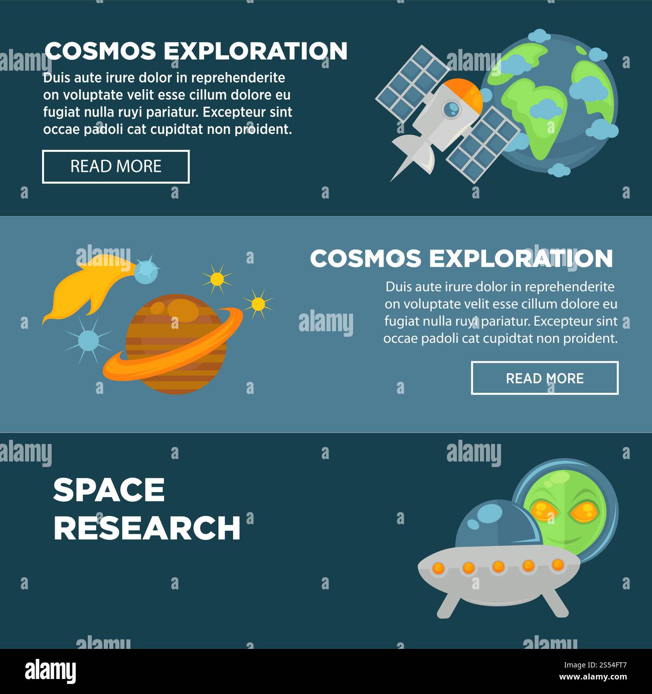 Cosmos exploration and space research promotional Internet posters set ...