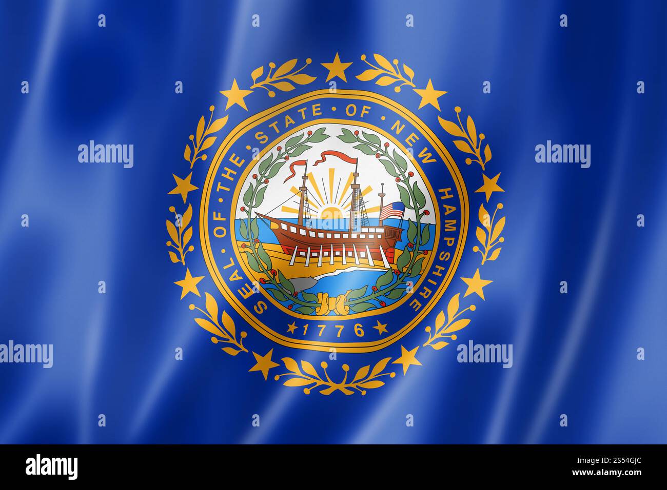 New Hampshire flag, united states waving banner collection. 3D ...
