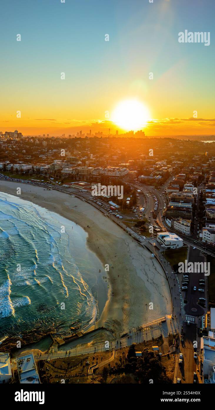 Vertical aerial view of Bondi Beach in Sydney at sunset Stock Photo - Alamy