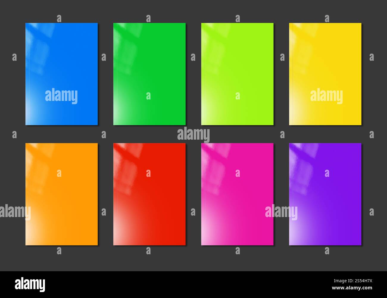 Multi color booklet covers range isolated on black background - mockup ...