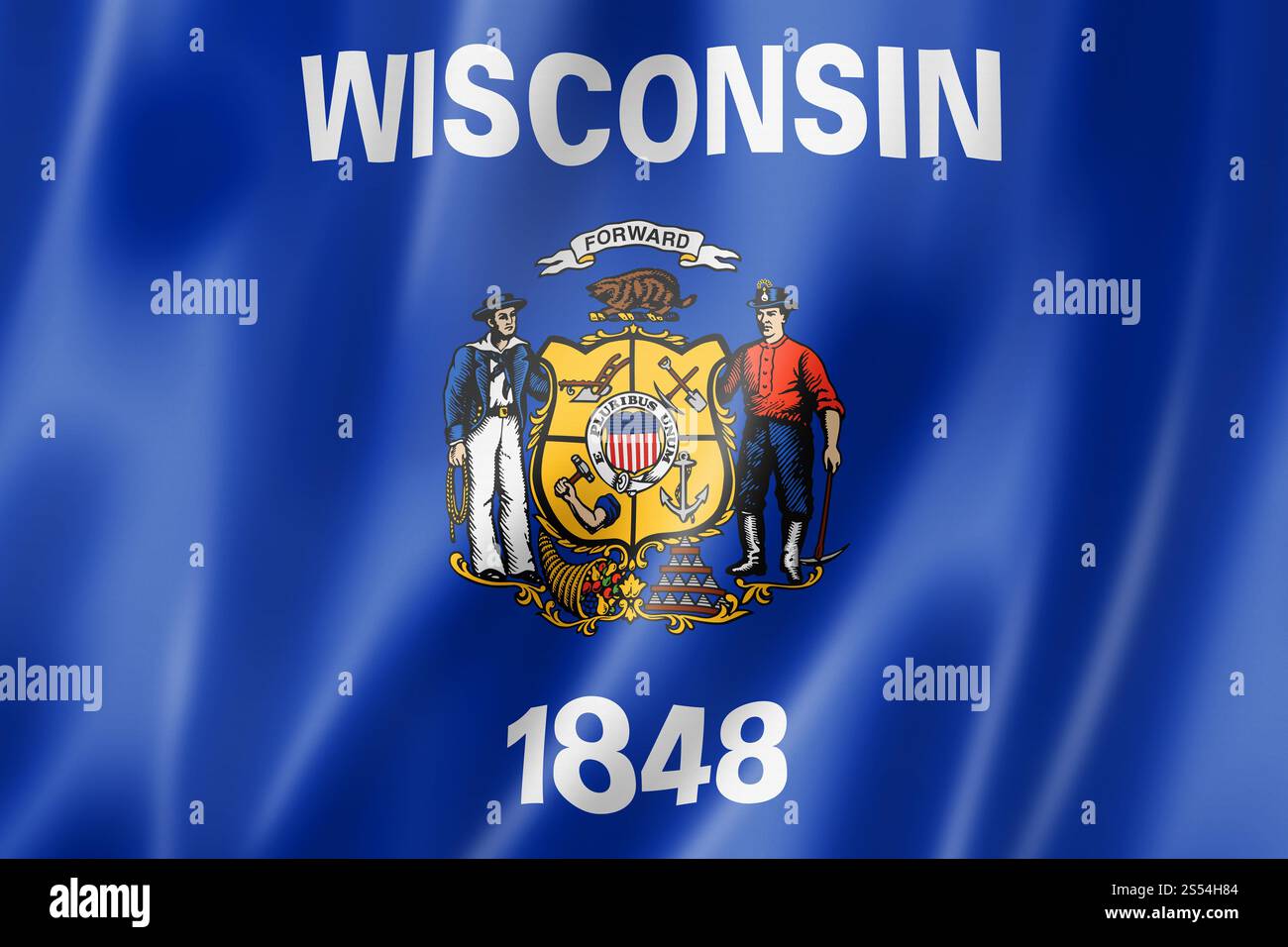 Wisconsin flag, united states waving banner collection. 3D illustration ...