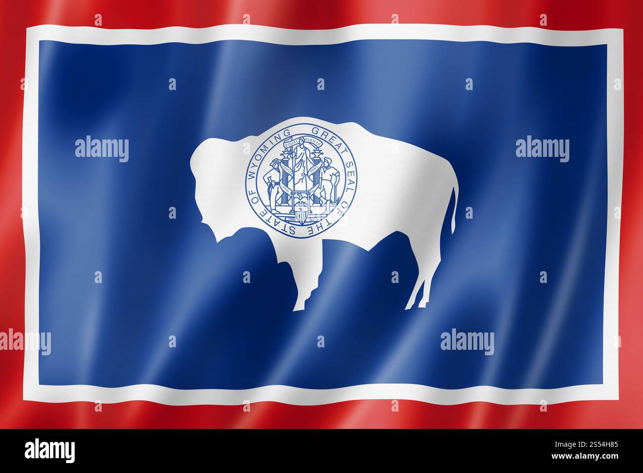 Wyoming flag, united states waving banner collection. 3D illustration ...