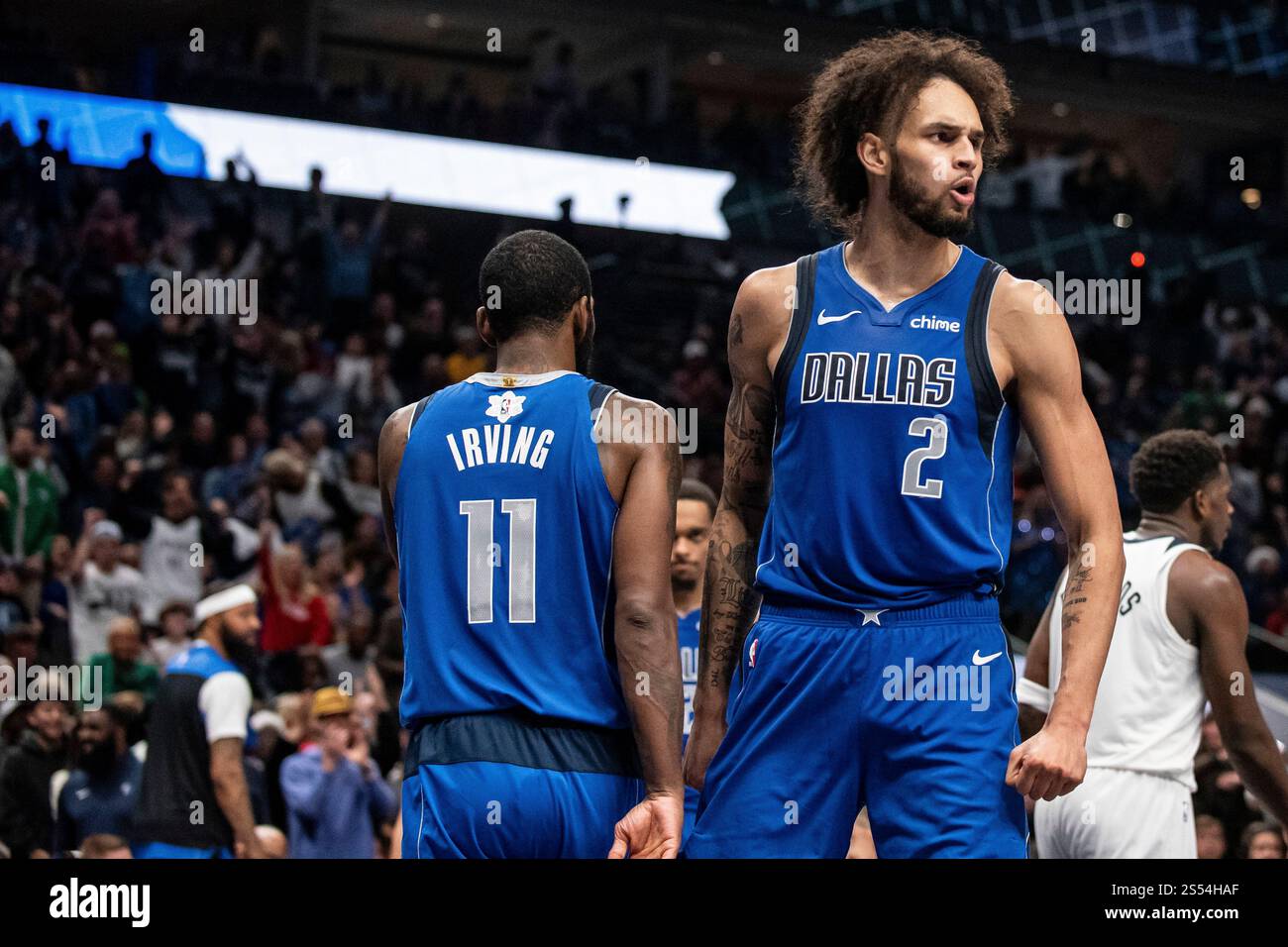 Dallas Mavericks center Dereck Lively II (2) looks on after making a ...