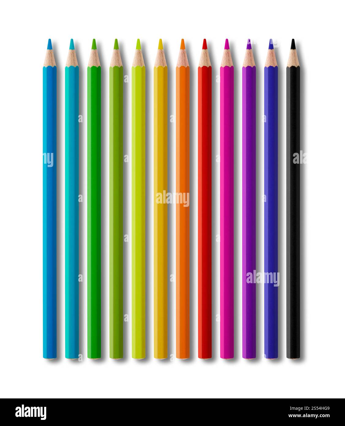 Set of rainbow color wooden pencil collection isolated on white ...