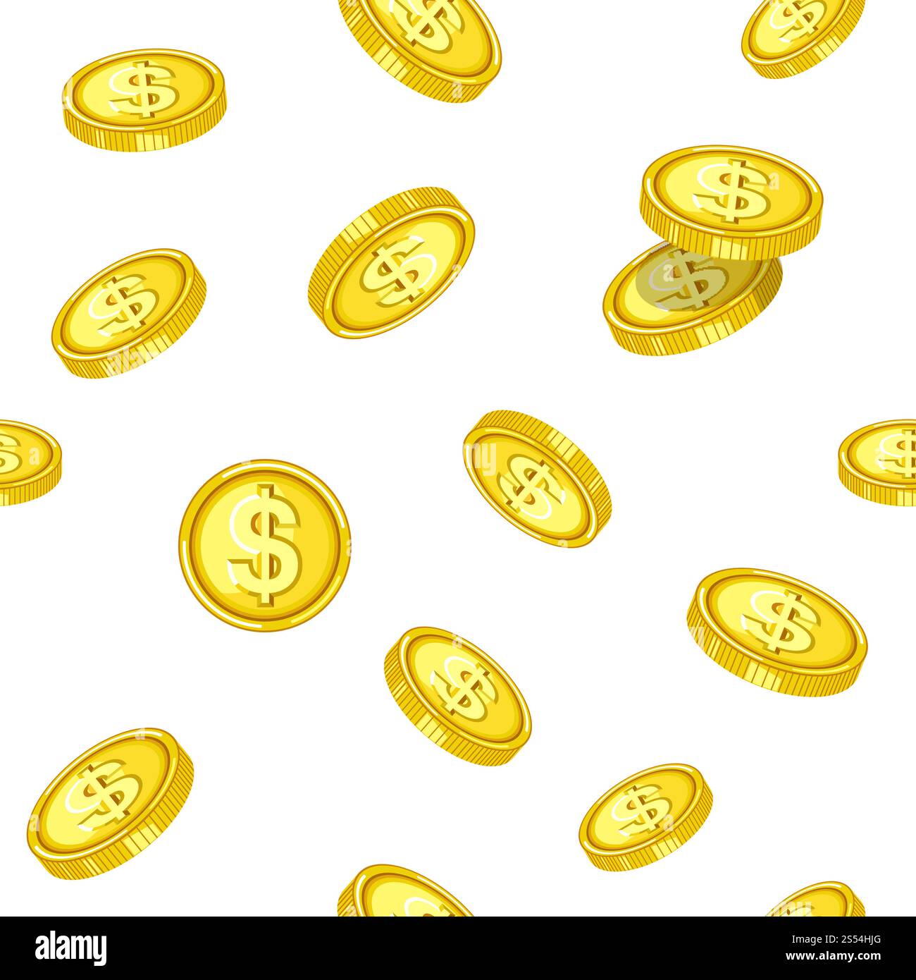 Golden coins that drop from above inside seamless pattern cartoon flat ...
