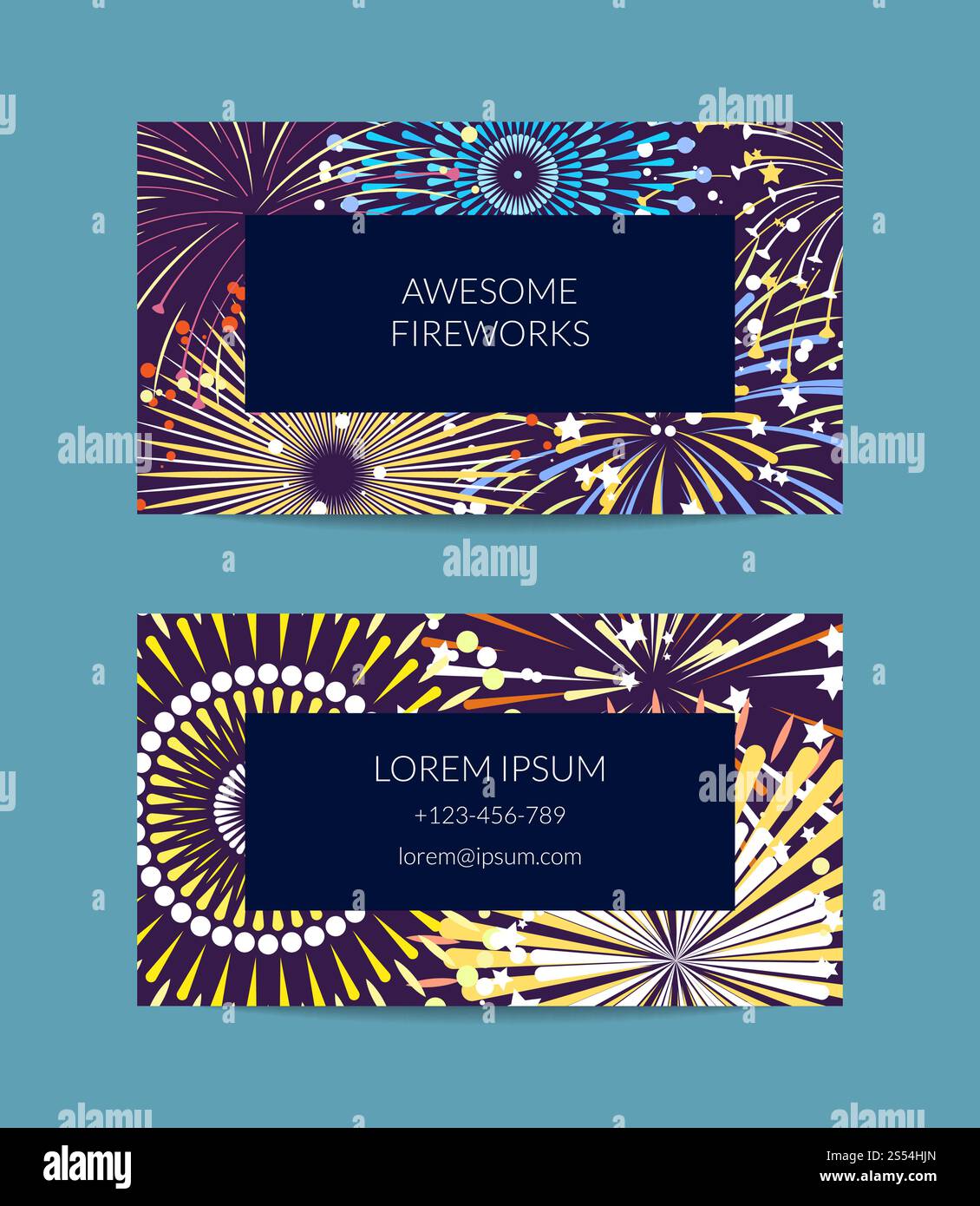 Vector cartoon pyrotechnics business card template for entertainment or ...