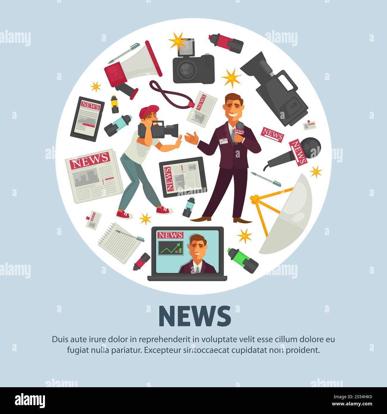 News and journalism profession equipment poster of journalist working ...
