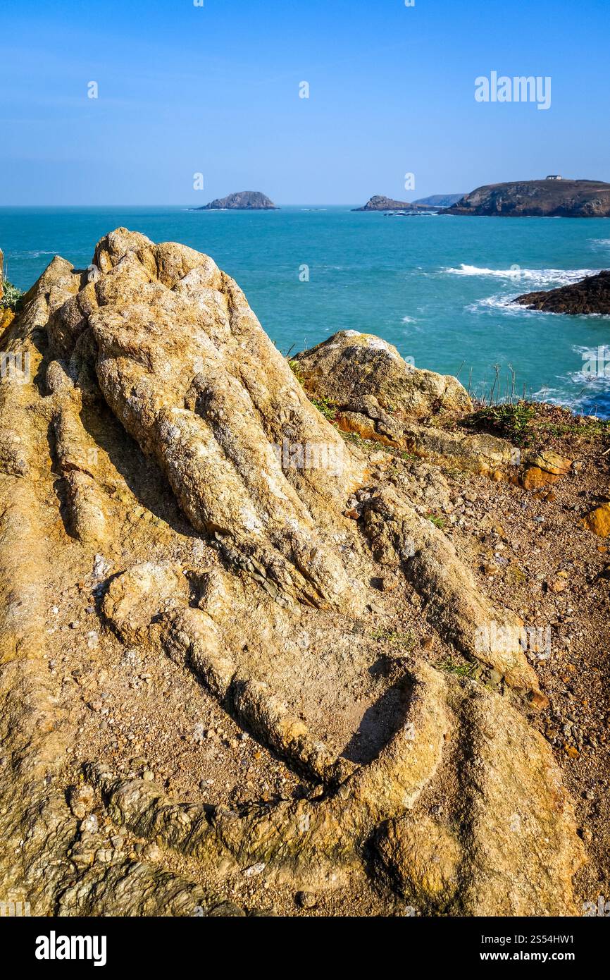 Carved rocks of Rotheneuf in Saint-Malo, brittany, France. Carved rocks ...
