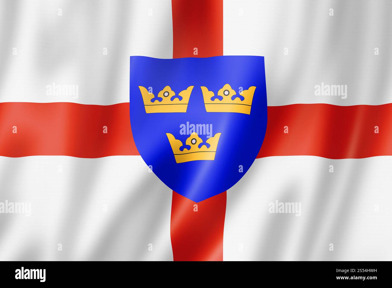 East Anglia Region flag, United Kingdom waving banner collection. 3D ...