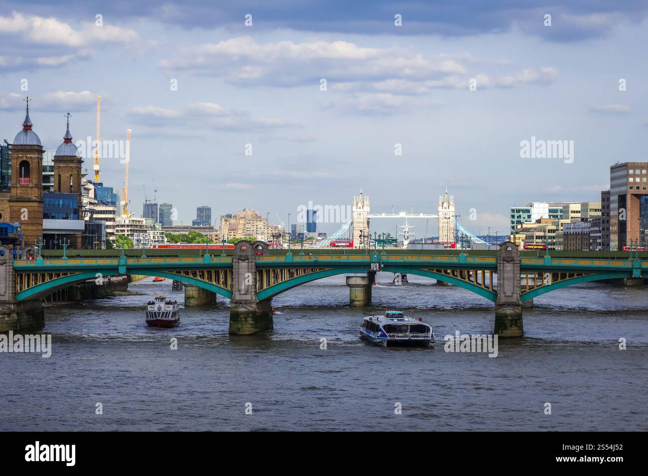 London panoramic view and Thames river, UK. London view from Thames ...