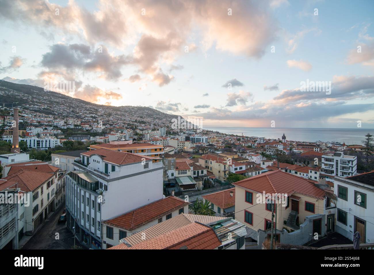 the city centre of Funchal at night on the Island Madeira of Portugal ...