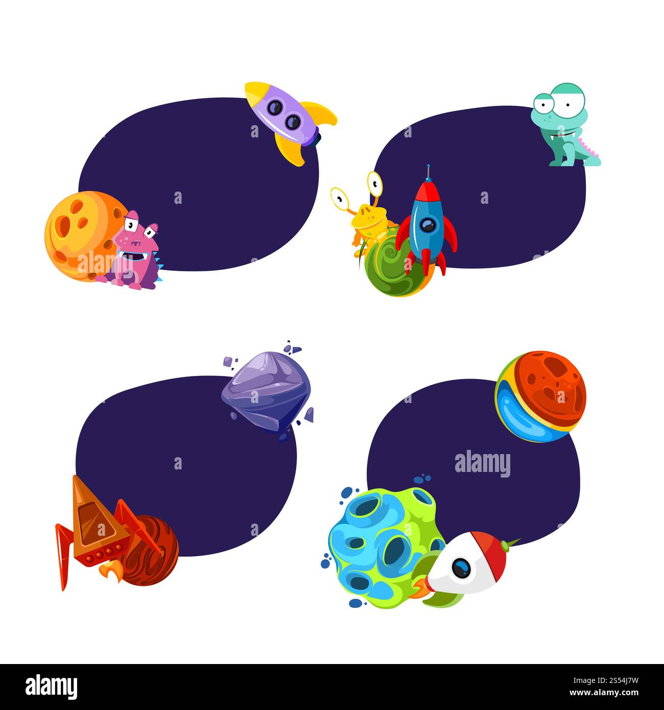 Vector set of stickers with place for text with cartoon space planets ...