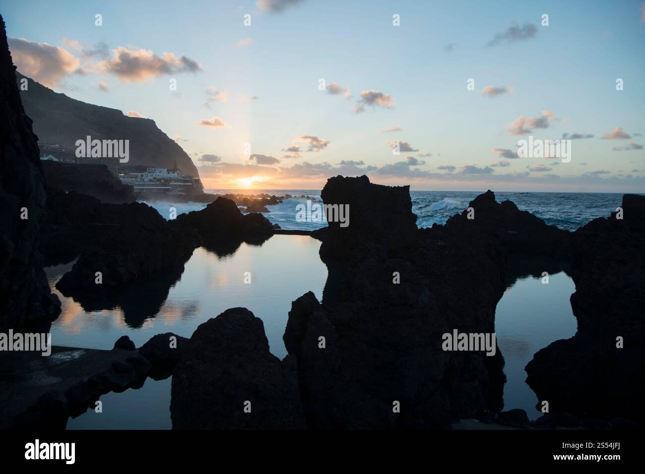 the Volcanic pools in the natural rocks on the coast at the Town Porto ...