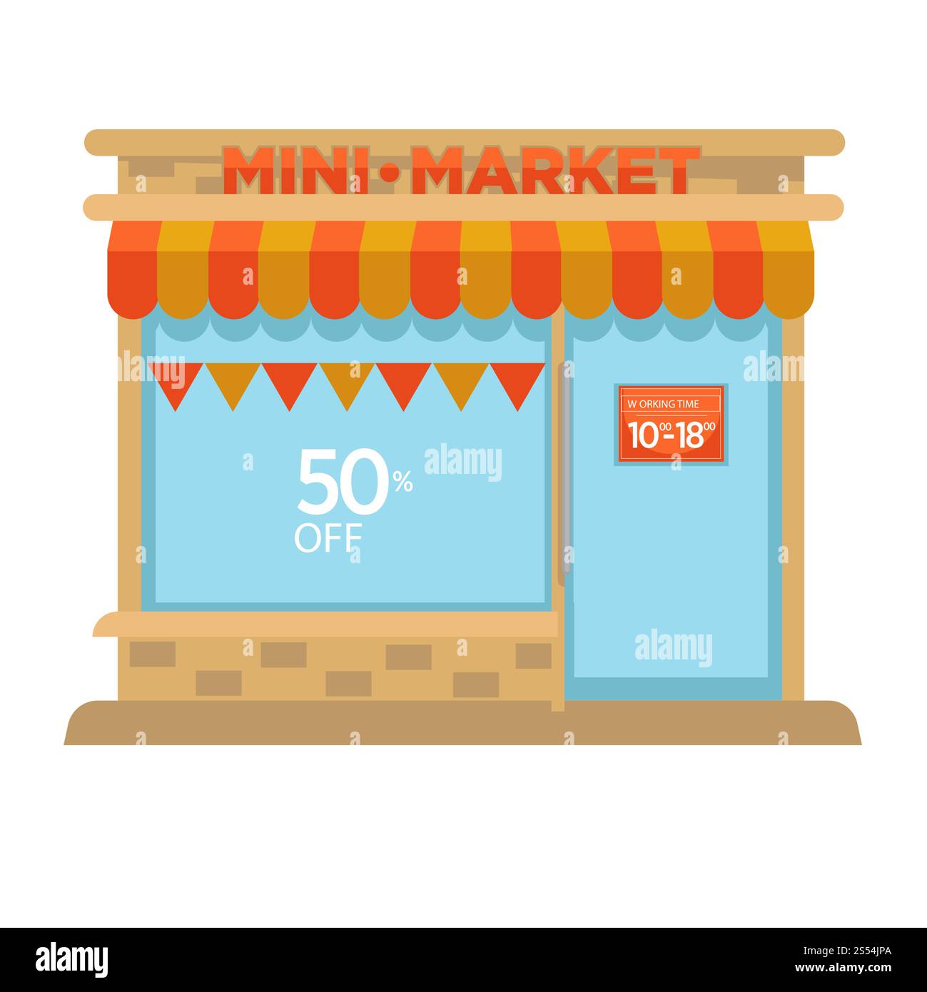 Mini market shop booth or grocery store vector isolated facade icon ...