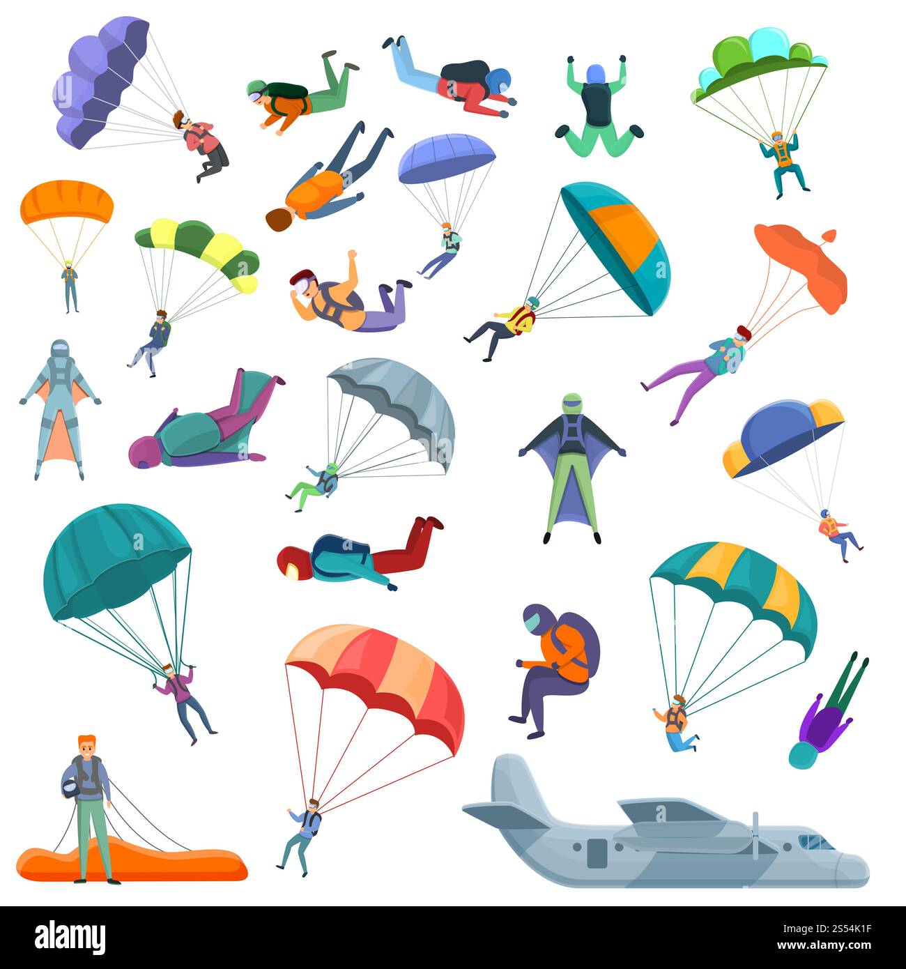 Parachuting icons set. Cartoon set of parachuting vector icons for web ...