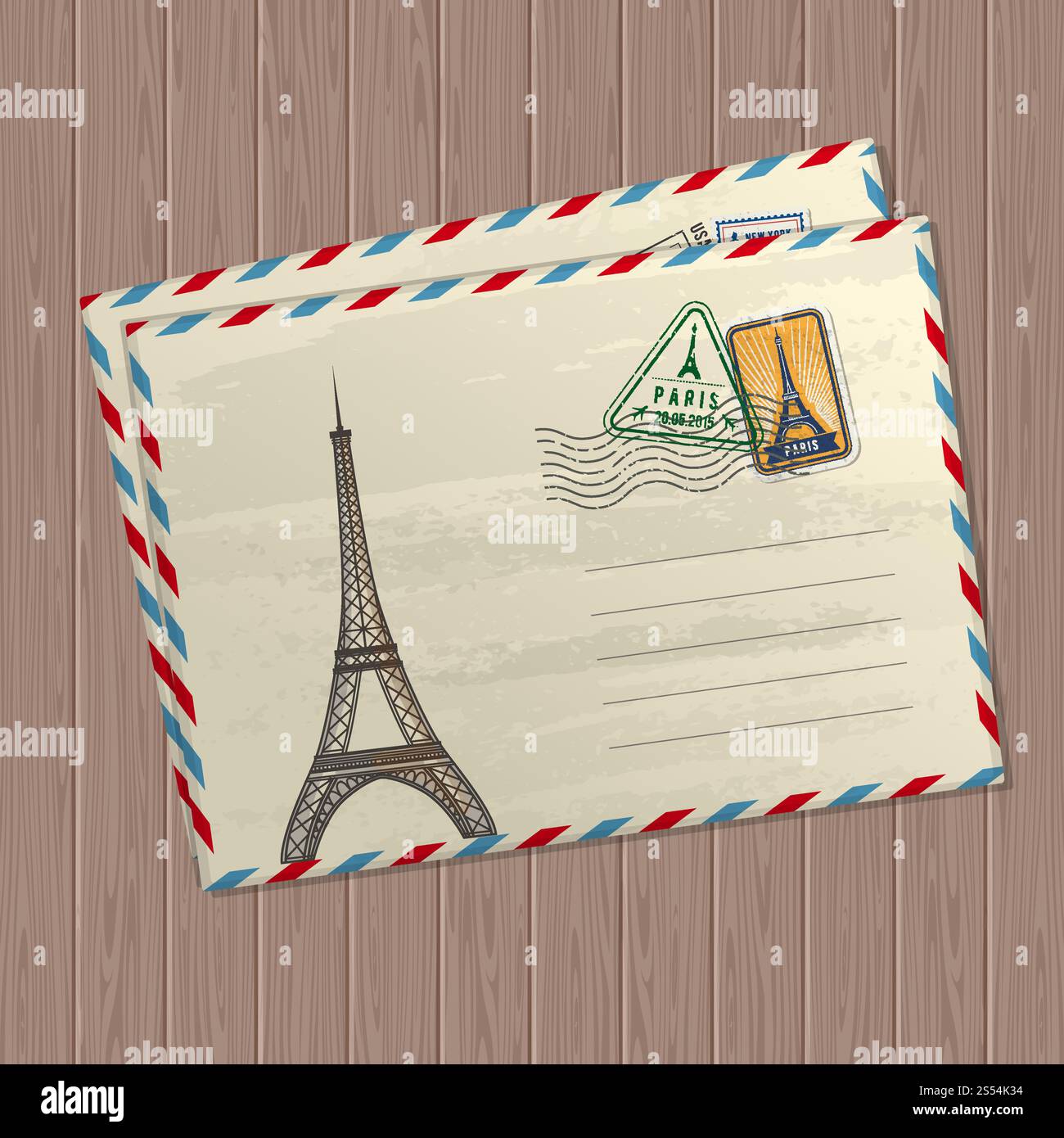 Vector vintage style letters with eiffel tower, marks and stamps of ...
