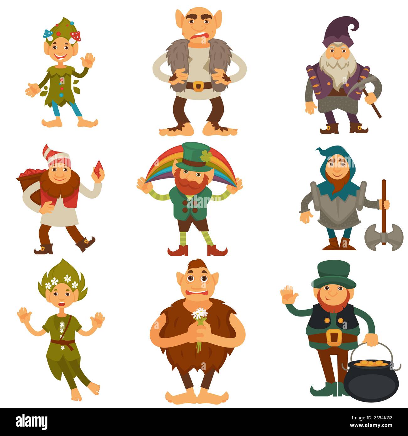 Gnomes, dwarfs or elf and leprechaun cartoon magic characters. Vector ...