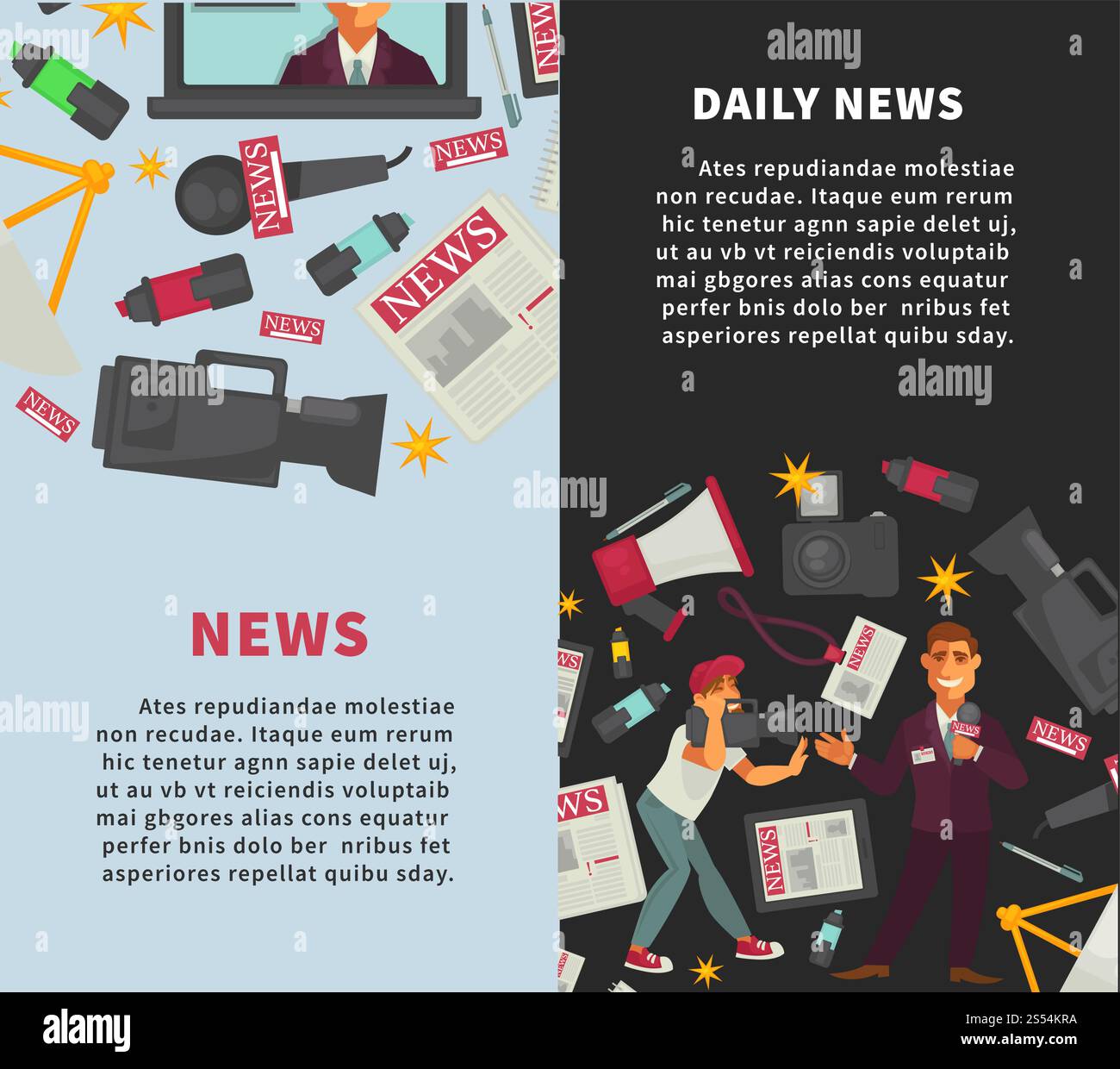 Daily news promotional vertical posters with sample texts set. Photo ...