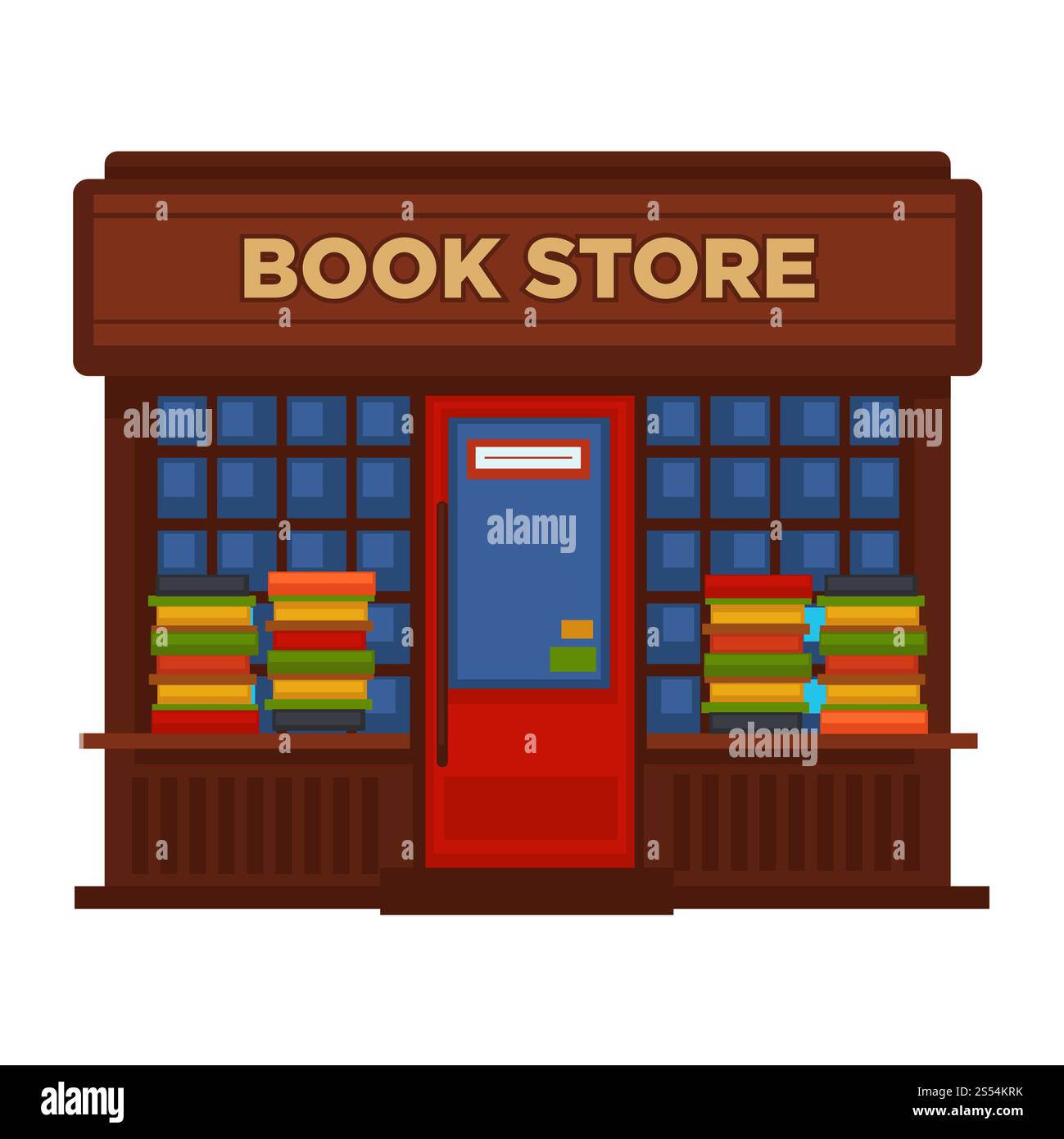 Bookstore or bookshop booth vector isolated building facade icon. Book ...