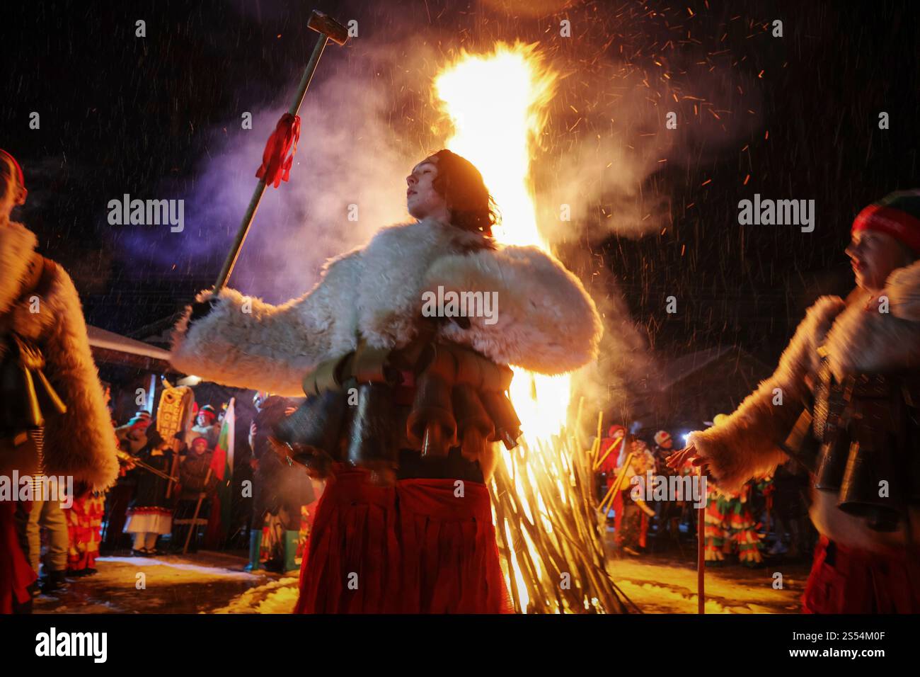 Bulgarian kukeri dancers perform the ancient Surva ritual celebrating ...