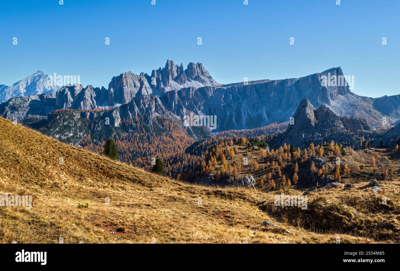 Sunny picturesque autumn alpine Dolomites rocky mountain view from ...