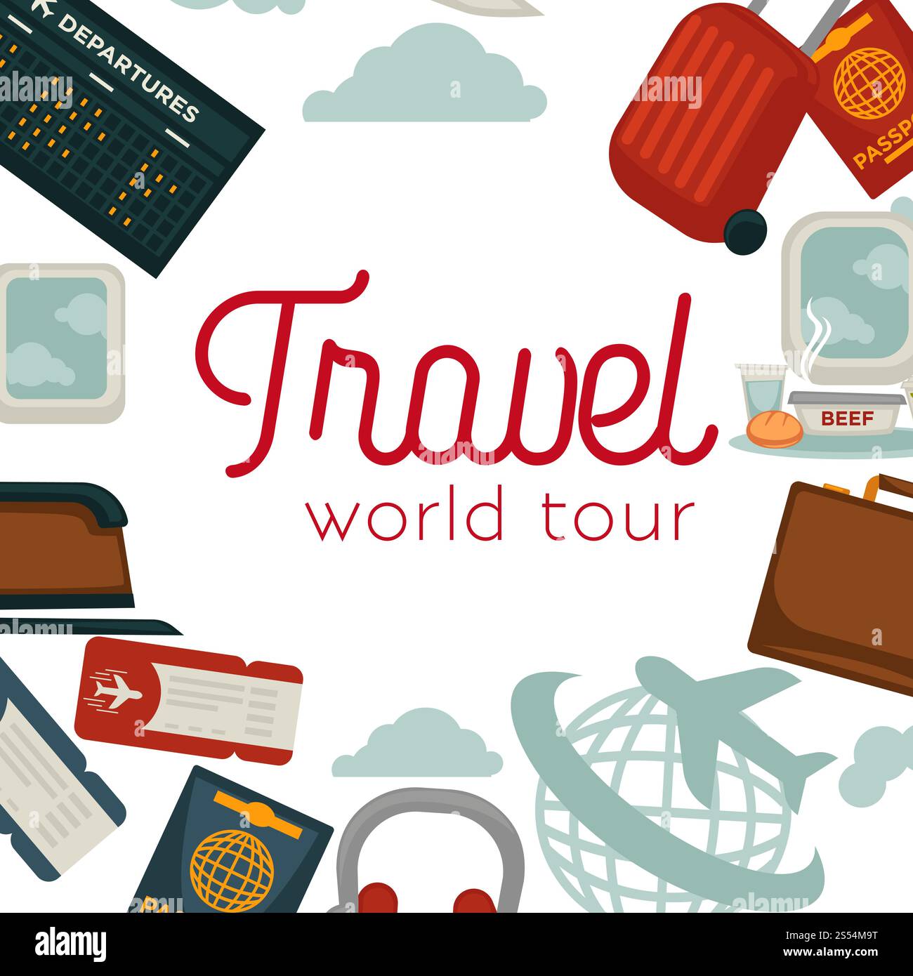 Travel or airplane world tour poster vector flat design for tourism ...