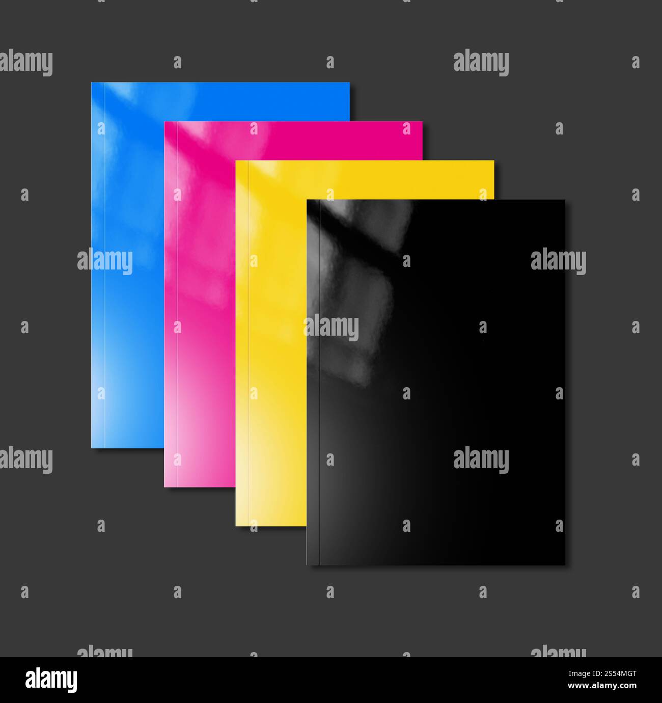 CMYK booklet covers set isolated on black background - mockup ...