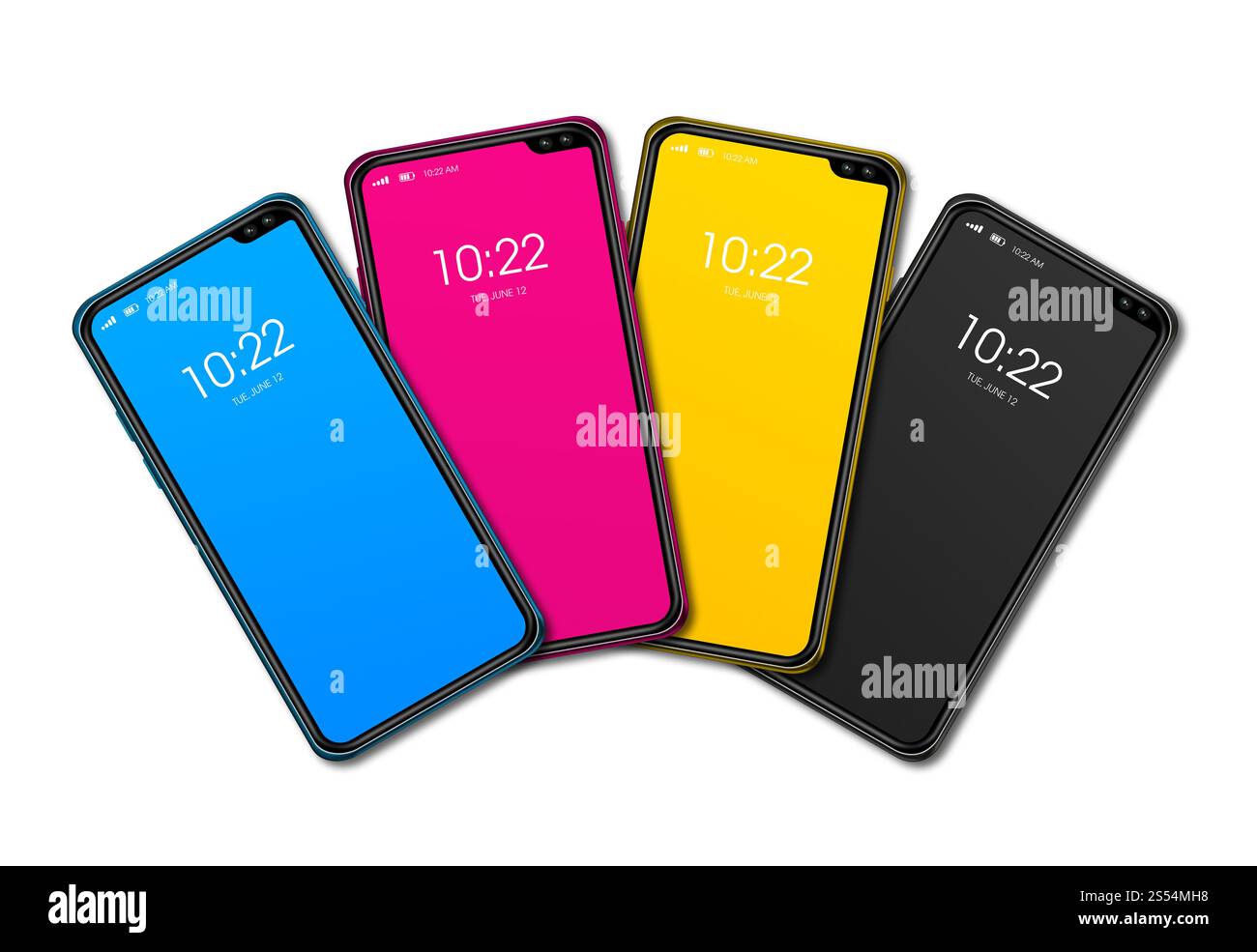 CMYK smartphone colorful set isolated on white Background. 3D render ...