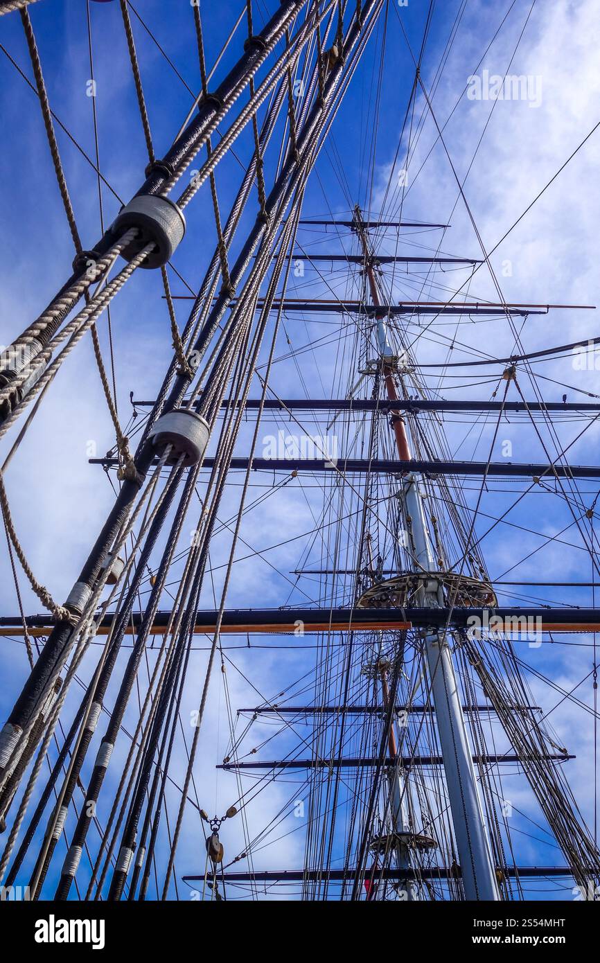 Old naval ship mast and sail ropes detail. Old ship mast and sail ropes ...