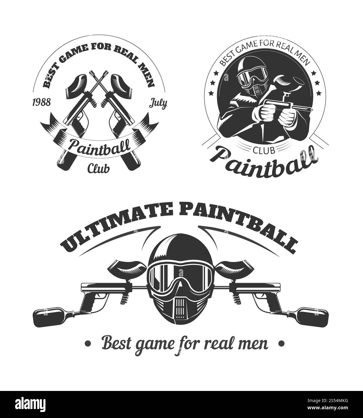 Paintball game sport club logo templates of gamer shooting target or ...