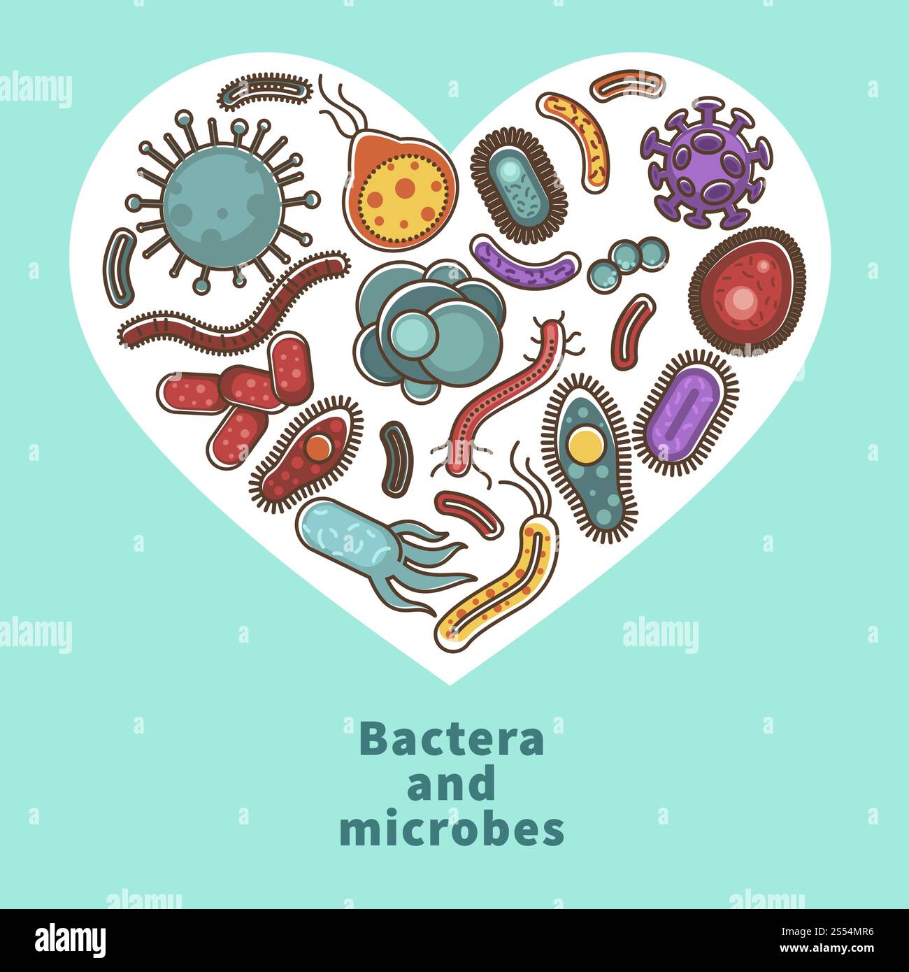 Bacteria and microbes heart poster for medical bacteriology or viruses ...
