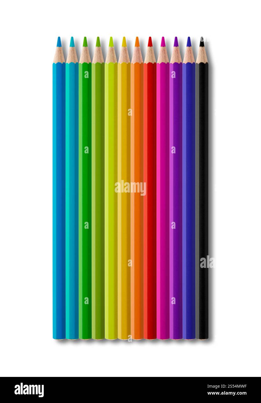 Set of rainbow color wooden pencil collection isolated on white ...