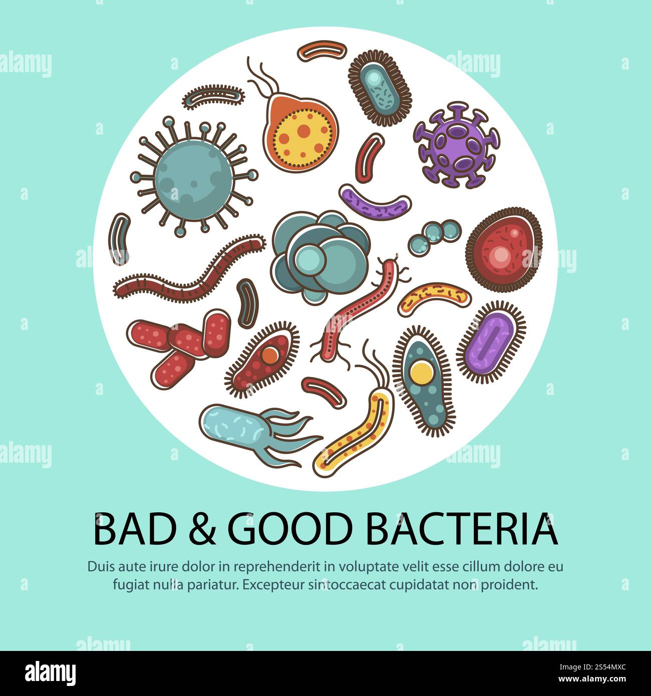 Viruses, bacteria and microbes poster for biology study or medical ...