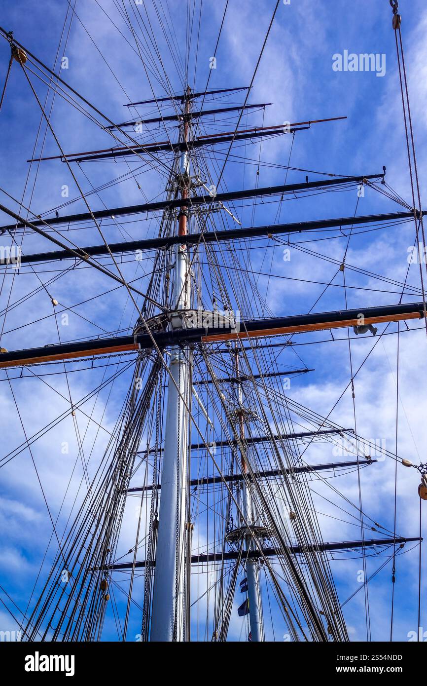 Old naval ship mast and sail ropes detail. Old ship mast and sail ropes ...